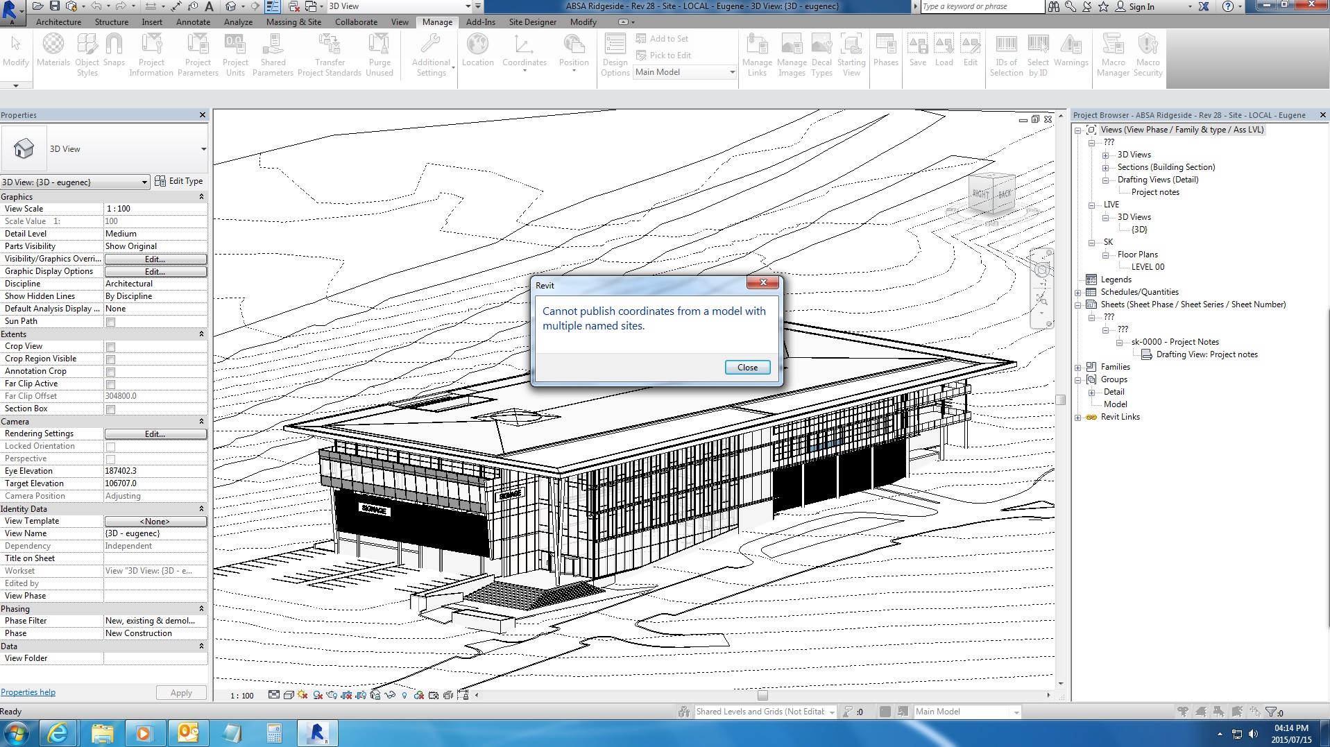 RevitCity.com | Cannot publish from a model with multiple named sites...