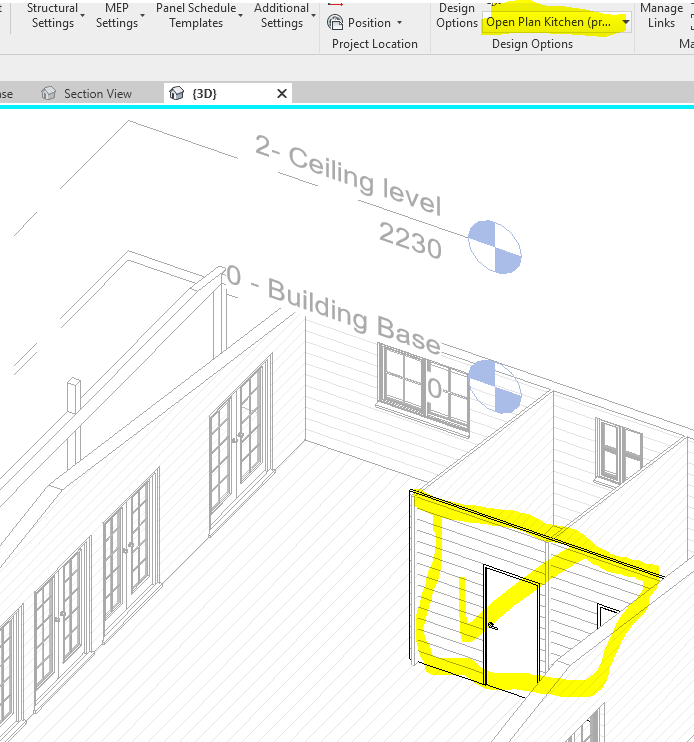 RevitCity.com | Revit 'design options' not shown only in 3d view seemingly?