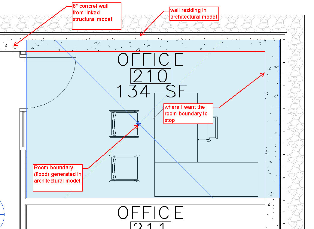 RevitCity.com | Room Boundary defined by linked file (exterior conc. wall)