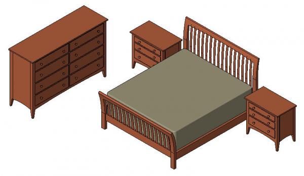 RevitCity.com | Object | Craftsman Bedroom Set (Queen Bed, Night Stands ...