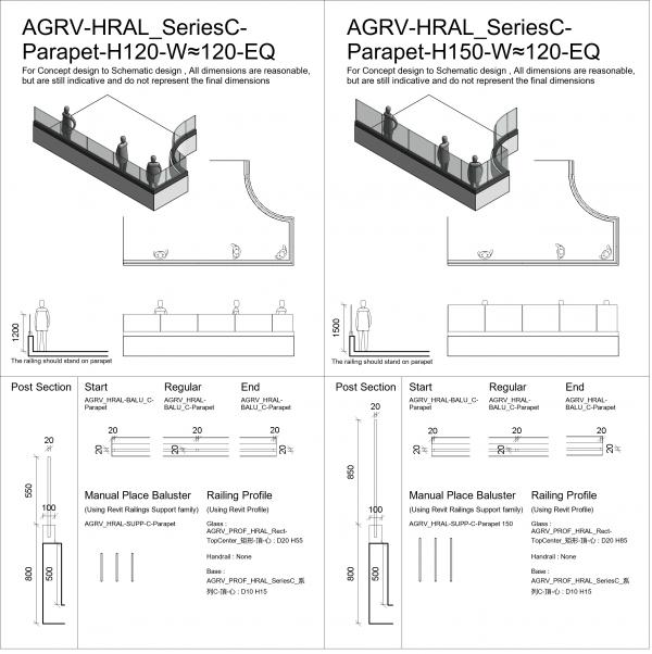 RevitCity.com | Object | AGRV-HRAL_SeriesC-Parapet-Metal & Glass Railing